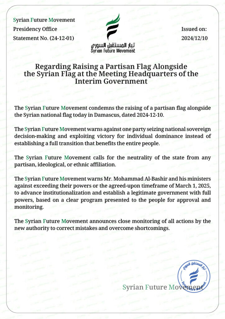 Regarding Raising a Partisan Flag Alongsidethe Syrian Flag at the ...